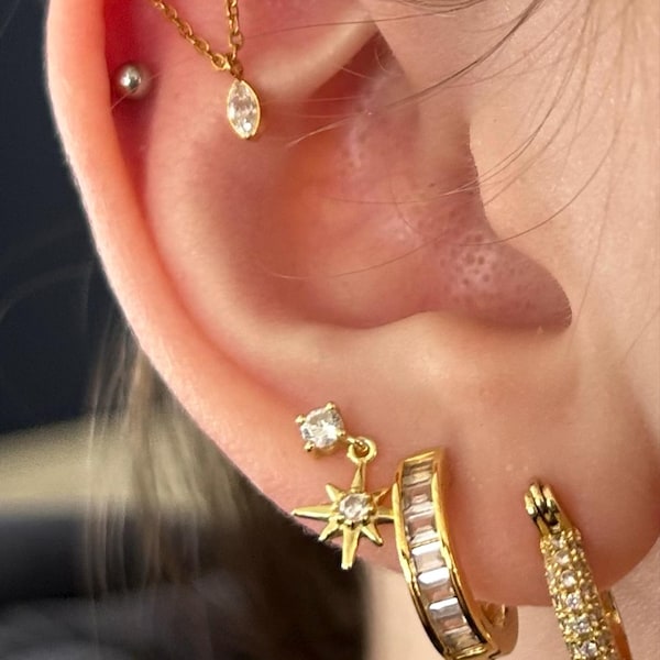 Titanium Vertical Dangle Hidden Helix Piercing, Threaded Flat Back Stud ...