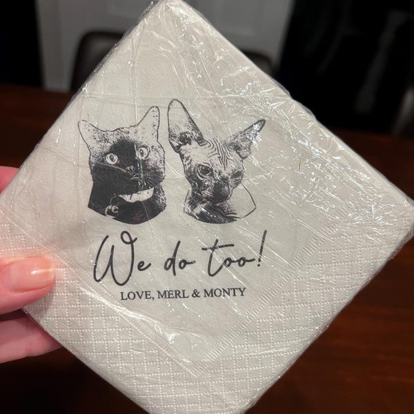 Personalized Illustrated Cat Wedding Napkins, Bridal Shower, Engagement ...