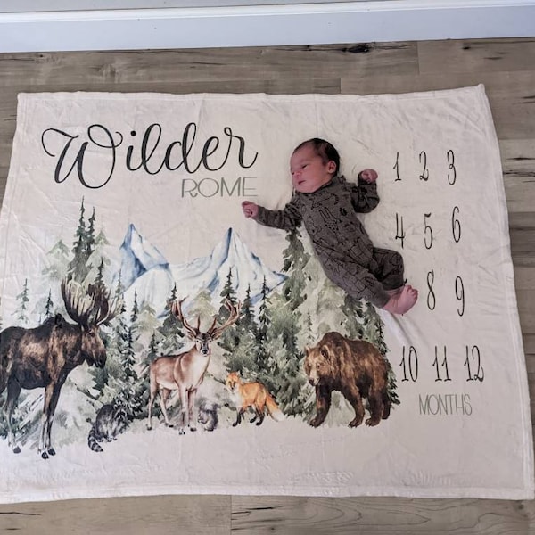 Woodland Creature Milestone Blanket Personalized, Custom Milestone, Boy ...