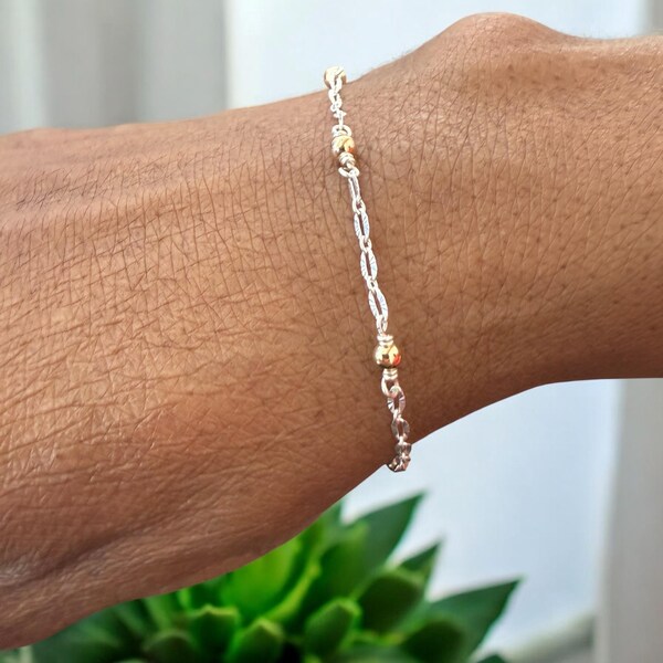 Sterling Silver Chain With 14K Gold Filled Beads. Mixed Metal Chain ...
