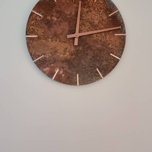 Wall Clock Round, Industrial Clock Copper Patina. Wall Art Copper ...