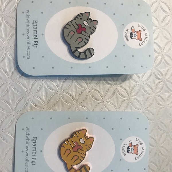Tabby Cat Pin Set. Cat Enamel Pins: Orange Cat Pin and Grey Tabby Cat ...