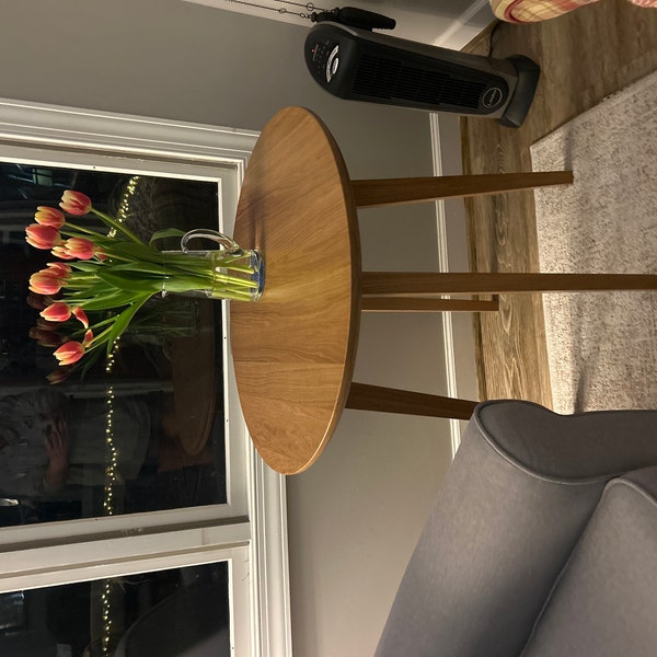 Round Wooden Kitchen Table, White Oak Small Accent Table, Mid Century ...