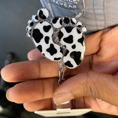 Cow Print Baby Feet Badge Reel Postpartum Badge Reel Maternity Mother ...