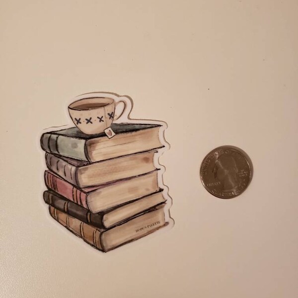 Book Stack With Tea Sticker, Vintage Book Sticker, Tea Sticker ...