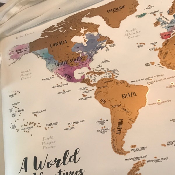 36"x22" - A World of Adventures Travel Map With Gold Color Scratch-off ...