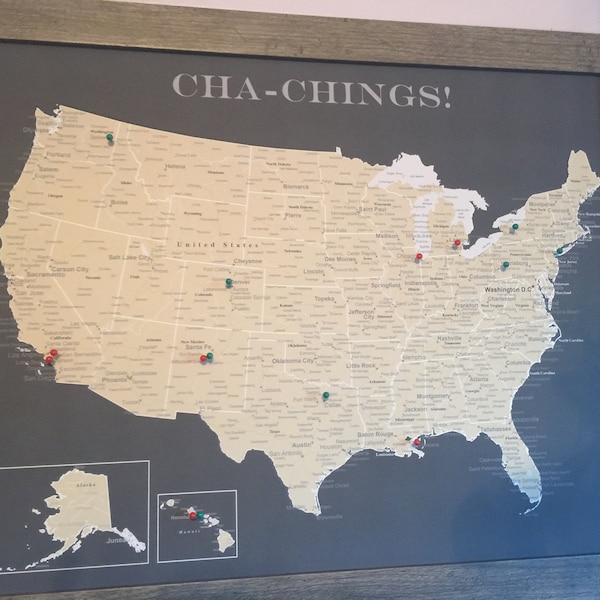 USA Push Pin Map With Frame & 50 Push Pins, Road Trip Map, Travel Map ...