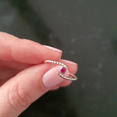 Wave Ring, Silver Wave Ring, Ruby Mothers Ring, Ruby Birthstone Ring, Silver Twist Ring, Unique ...