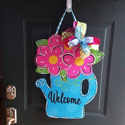 Welcome Front Door Hanger, Spring Door Hangers, Round Door Hangers - Etsy