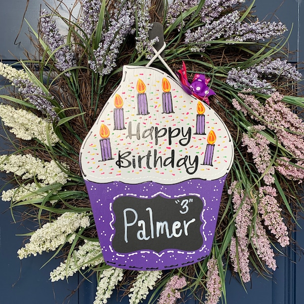 HAPPY BIRTHDAY CHALKBOARD Cupcake Sign Wall Art Door Hanger Plaque ...