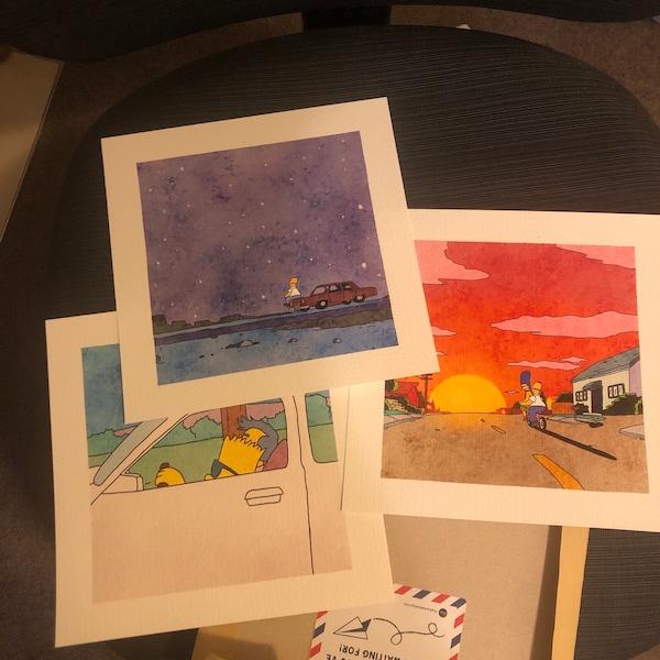The Simpsons Bart on the Road Watercolour Print, Scenic Simpsons, Bart ...