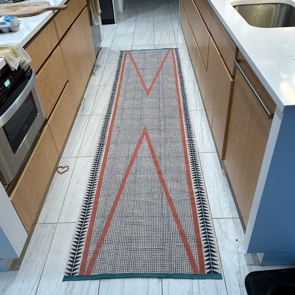 Hand Block Printed Cotton Kilim Rug, Hallway Runner - Etsy