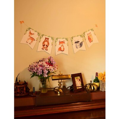 Cute Woodland Animals Printable Banner. Greenery Forest Birthday Baby ...
