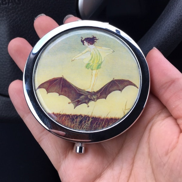 Girl Riding Bat Compact Mirror - Bat Rider Fairytale Goth Storybook ...