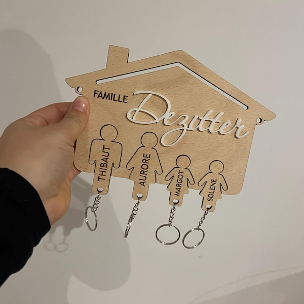 Personalized Wooden Key Rack With Family Members – Custom Wall Mount ...
