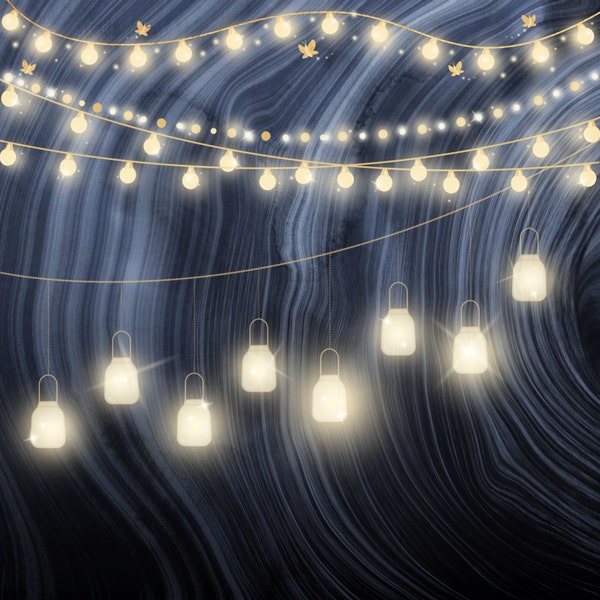String Lights Clipart, Bunting Lights Overlay, Fairy Lights, Mason Jars ...