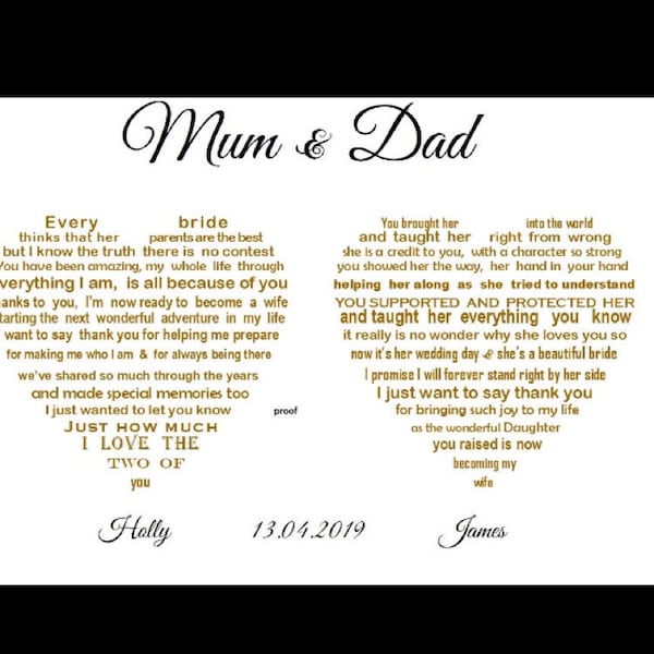 Wedding Gifts for Parents, UNFRAMED Parents of the Bride Poem, Mother ...
