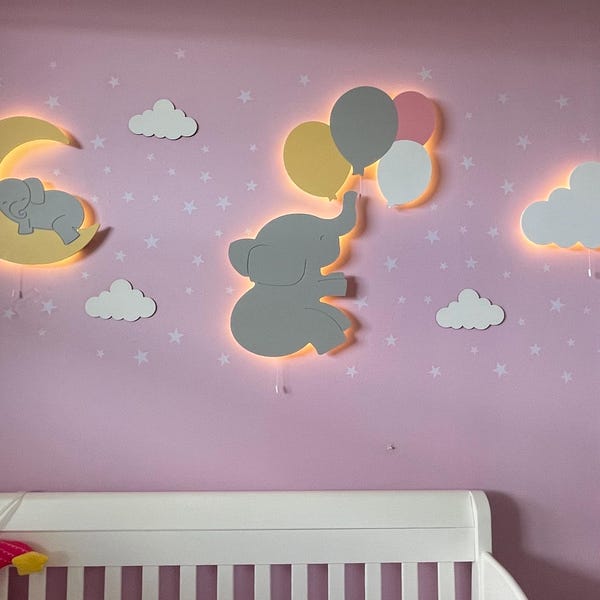 Set of 4 Baby Night Light, Baby Room Light, Personalized Lamp, Cloud ...
