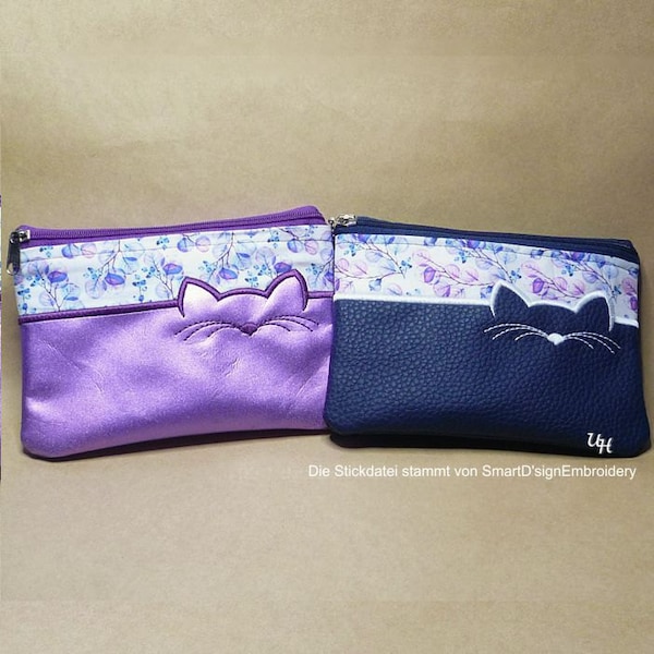 ITH Machine Embroidery Design CAT Bag With Lining in the Hoop Zipper ...