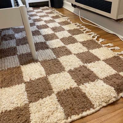 Checkered Rug Blue, Checker Moroccan Rugs Runner, Handmade Shaggy ...