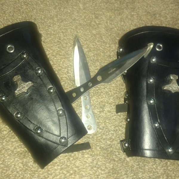 Leather Bracers With Dagger Holder Inset and Celtic Knot. - Etsy