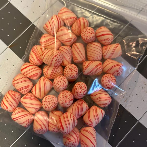 6 Candy Cane Mallows, Fake Marshmallow, Polymer Clay Dessert Cabochons ...