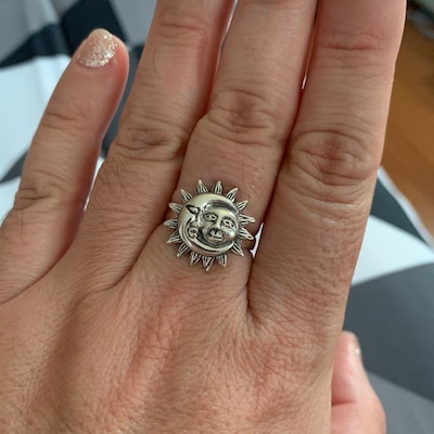 Sun and Moon Silver Ring, Silver Ring, Womens Sun Moon Ring - Etsy