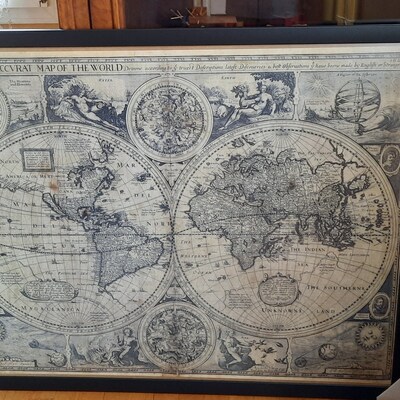 Vintage Old World Map Historic Map 1626 Antique World Map Restoration ...