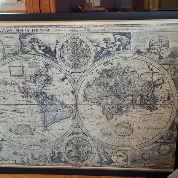 Vintage Old World Map Historic Map 1626 Antique World Map Restoration ...