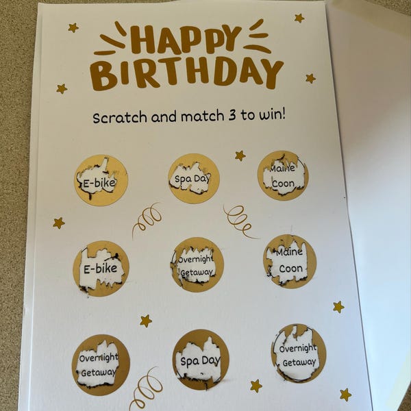 Birthday Scratch and Match Gift Card, Happy Birthday , Scratch and ...