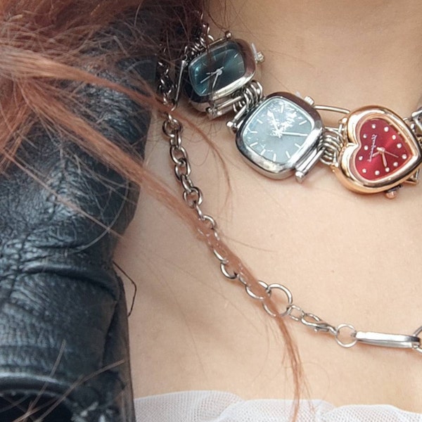 Five Different Watch Faces Choker Necklace,unique Clock Necklace,heart ...