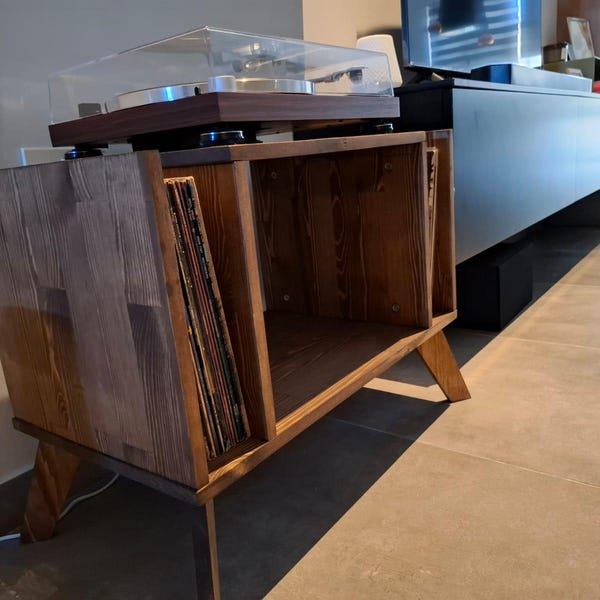 Large Record Player Stand, Mcm Turntable Stand, Solid Wood Vinyl Record ...