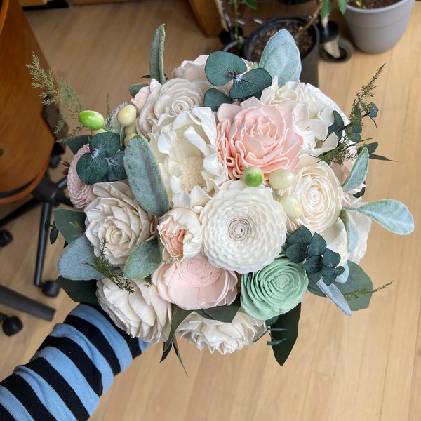 Dusty Rose Quartz and Sage Flowers, Spring Wedding Bouquet, Pink and ...