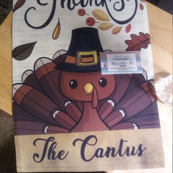 Give Thanks Thanksgiving Turkey Welcome Personalized Home Garden Banner ...