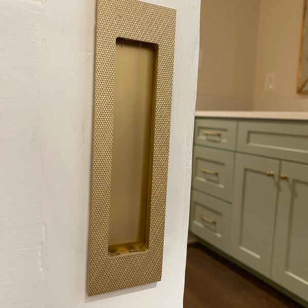 Rectangular Flush Knurled Satin Brass Recess Door Pull - Recessed ...