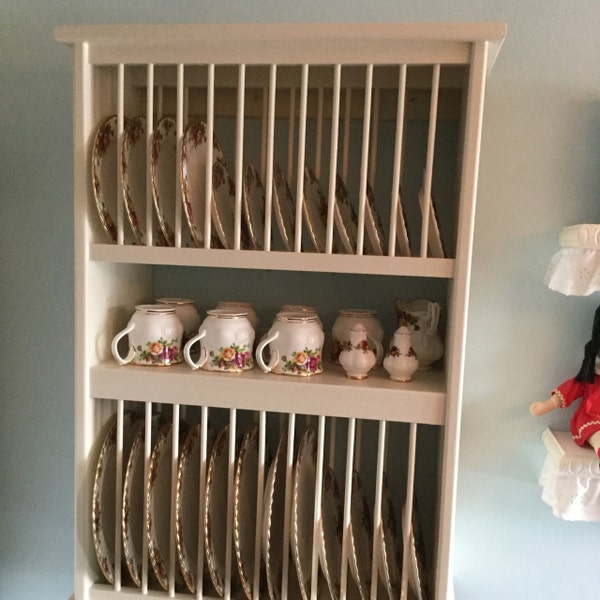 Double Deluxe Wood Plate Dish Cup Cabinet Rack, Shelf, Kitchen Solid ...