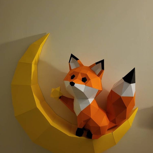 DIY Fox Moon 3D Papercraft SVG, PDF Template for Creating 3D Fox Pick ...