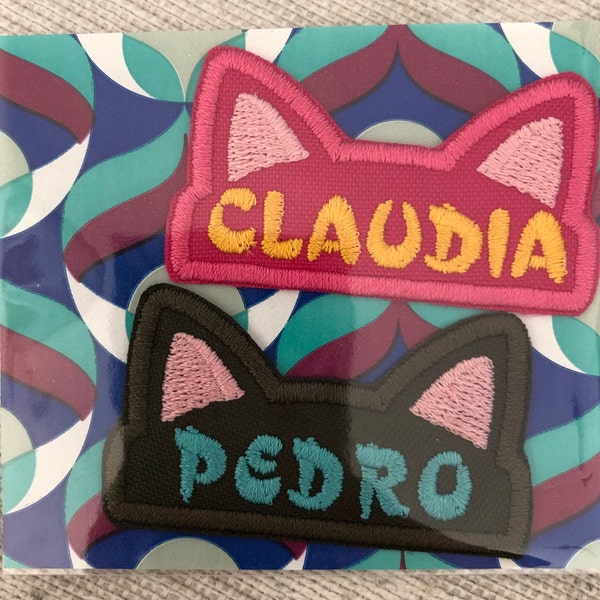 Cat Name Patch. Embroidered Pet Nametag. Cat Ears Name Patch. Iron On ...