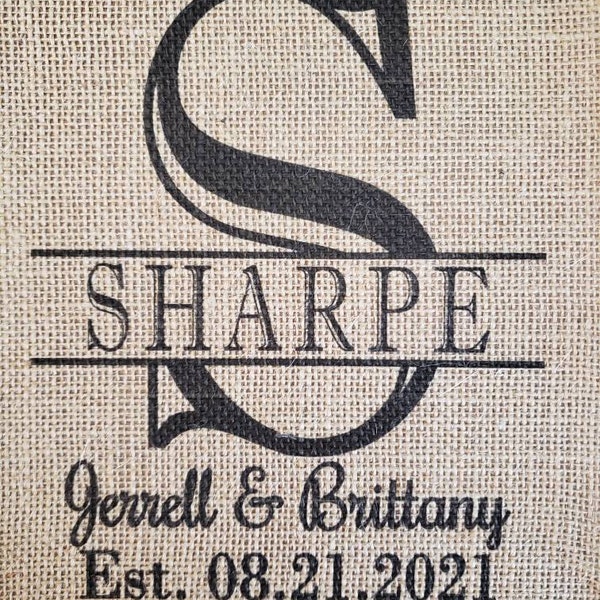 Burlap Wedding Gift Personalized Burlap Monogrammed Print Burlap Family ...