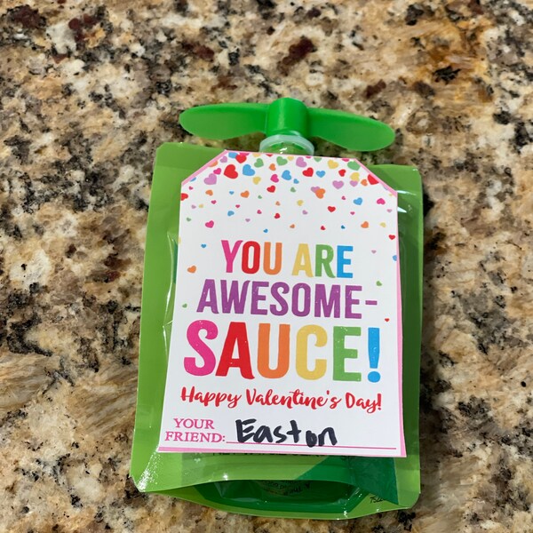 Awesome Sauce Valentine, Applesauce Valentine Tags, Apple Sauce ...