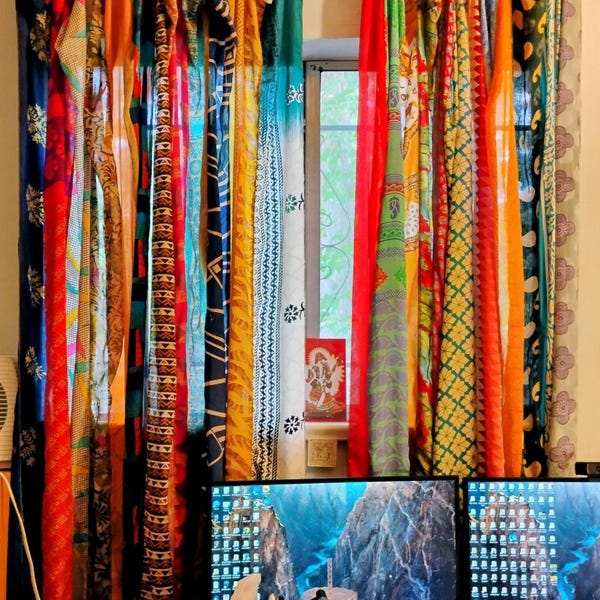 Vintagecotton Velvet Coral Orange Color Bird Print Luxury Curtain ...