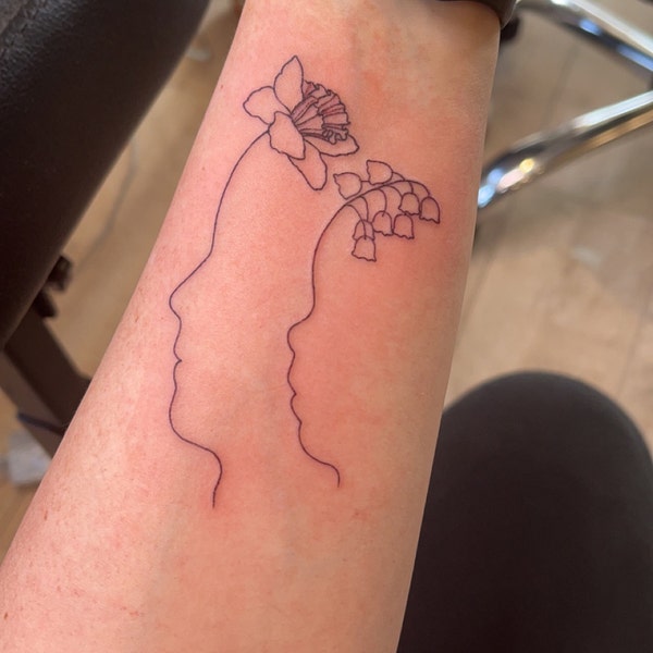 Birth Month Flower Child Side Profile | Minimal Tattoo Design ...