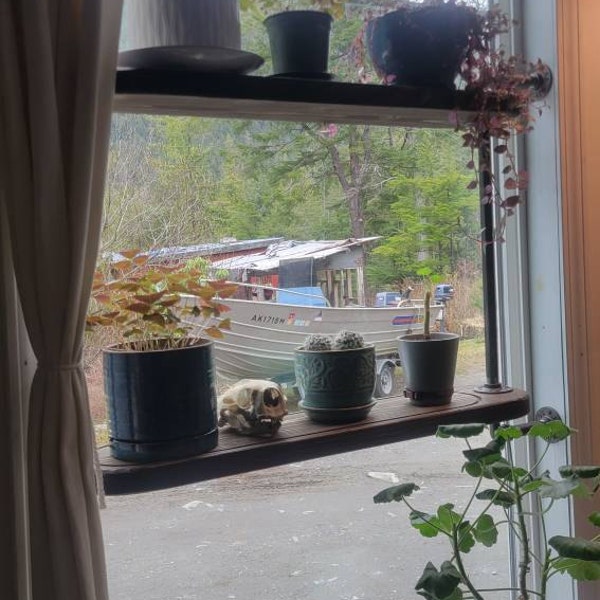 Swivel Shelf With Drip Groove for Window or Wall, Industrial Pipe Shelf ...