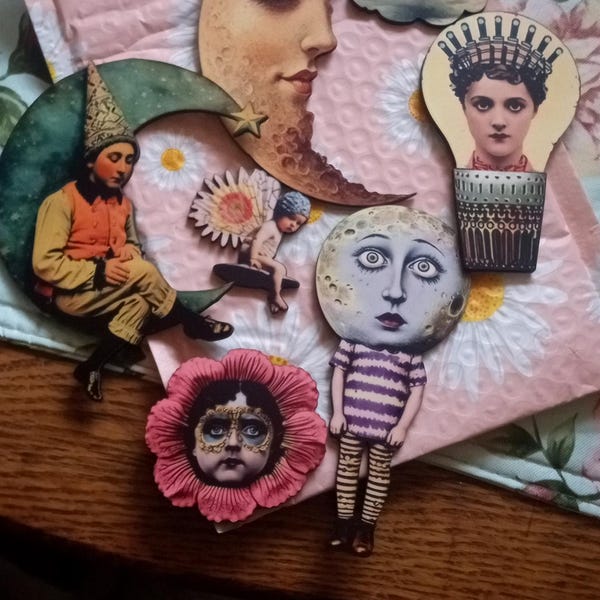 Set of 3 Whimsical Circus Kitsch Cutouts for Altered Art/mixed Media ...