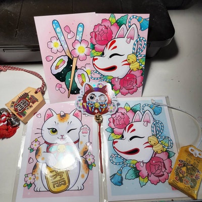 HOLOGRAPHIC Yokai Nekomata Japanese Folklore Neko Skull STICKER by ...