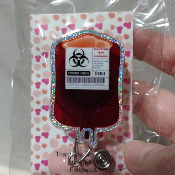 Zombie Blood Bag Badge Holder |blood Transfusion Badge Reel, IV Bag ...