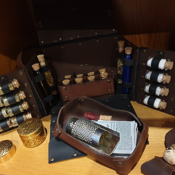 Alchemist Leather Larp Bag Potion Set for Steampunk, Alchemist Costume ...