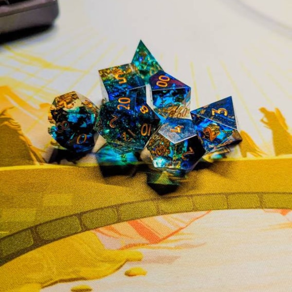 Sacred Flame - Blue Smoke With Gold Foil Handmade Resin Sharp Edge Dnd ...