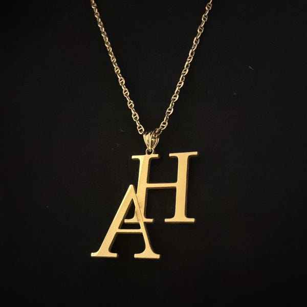 Solid Gold Two Initials Necklace: Custom Double Letters Pendant - Etsy UK