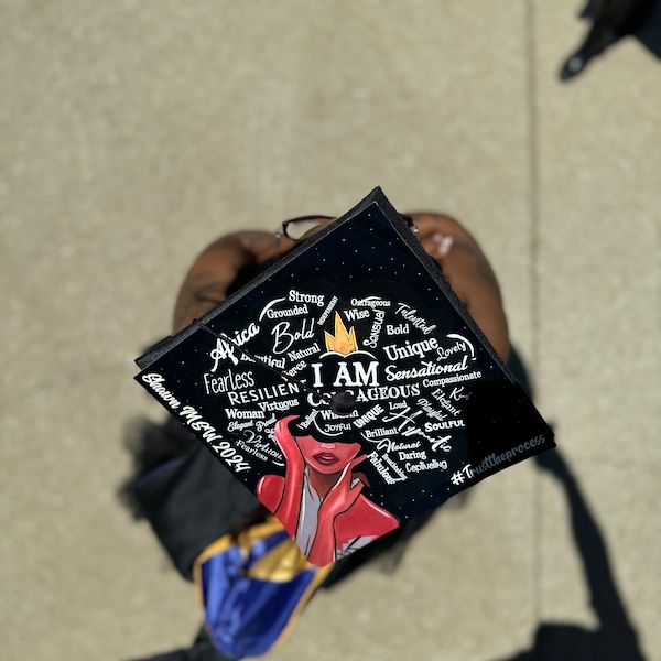 I Am Courageous Strong Unique Girl Graduation Cap Topper, Black Queen ...